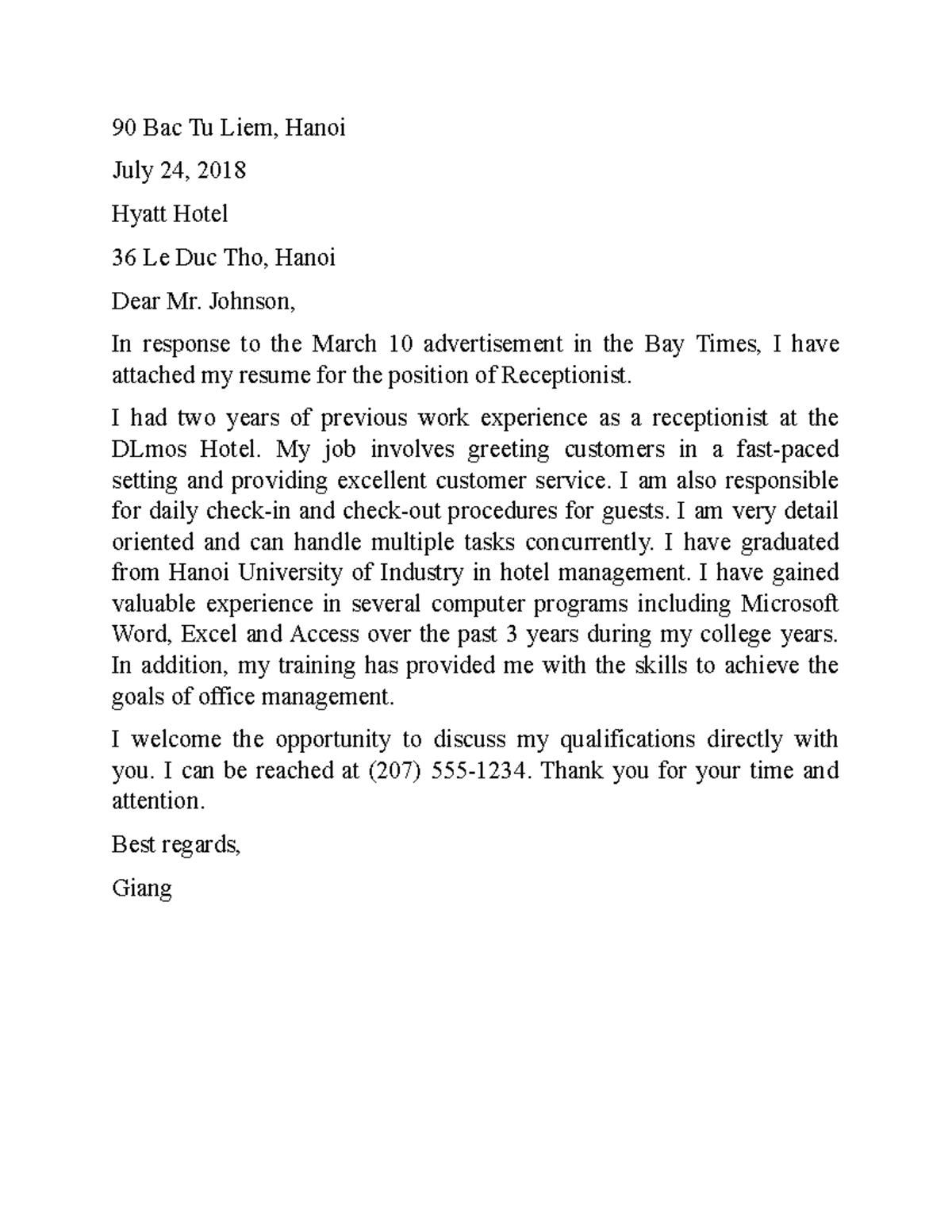 UNIT 7 - lvan - 90 Bac Tu Liem, Hanoi July 24, 2018 Hyatt Hotel 36 Le ...