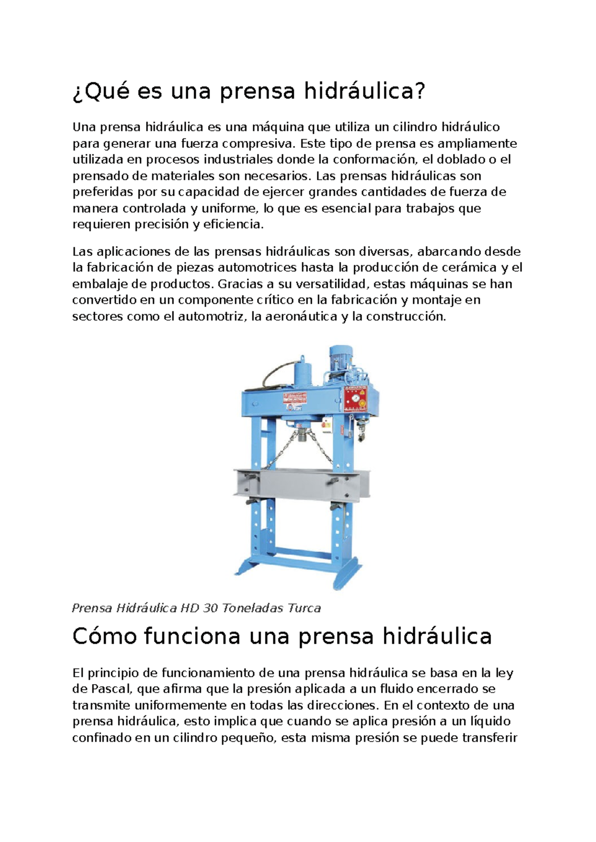 Funcionamiento de una prensa hidráulica - ¿Qué es una prensa hidráulica ...