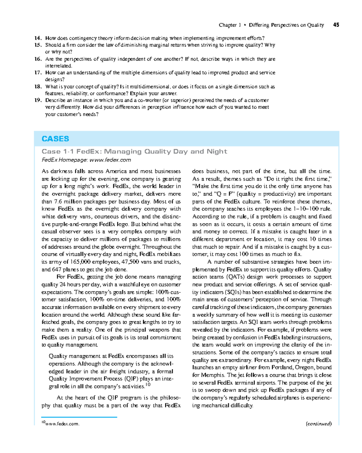 Case 1-1 Fed Ex - case study - Chapter 1 • Differing Perspectives on ...