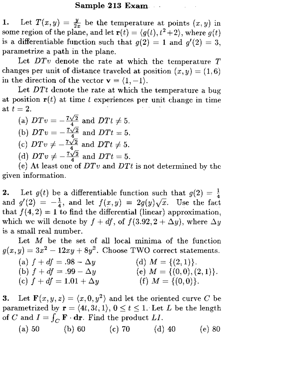 Math 213 Sample Final Exam - MATH 20300 - Studocu