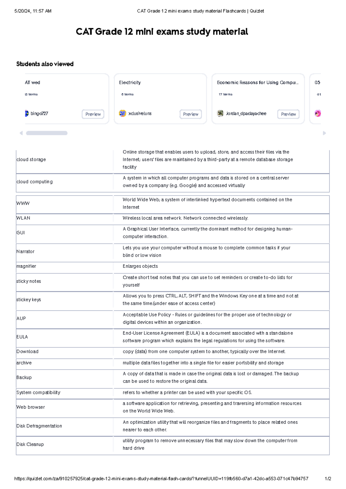 CAT Grade 12 mini exams study material Flashcards Quizlet - CAT Grade ...