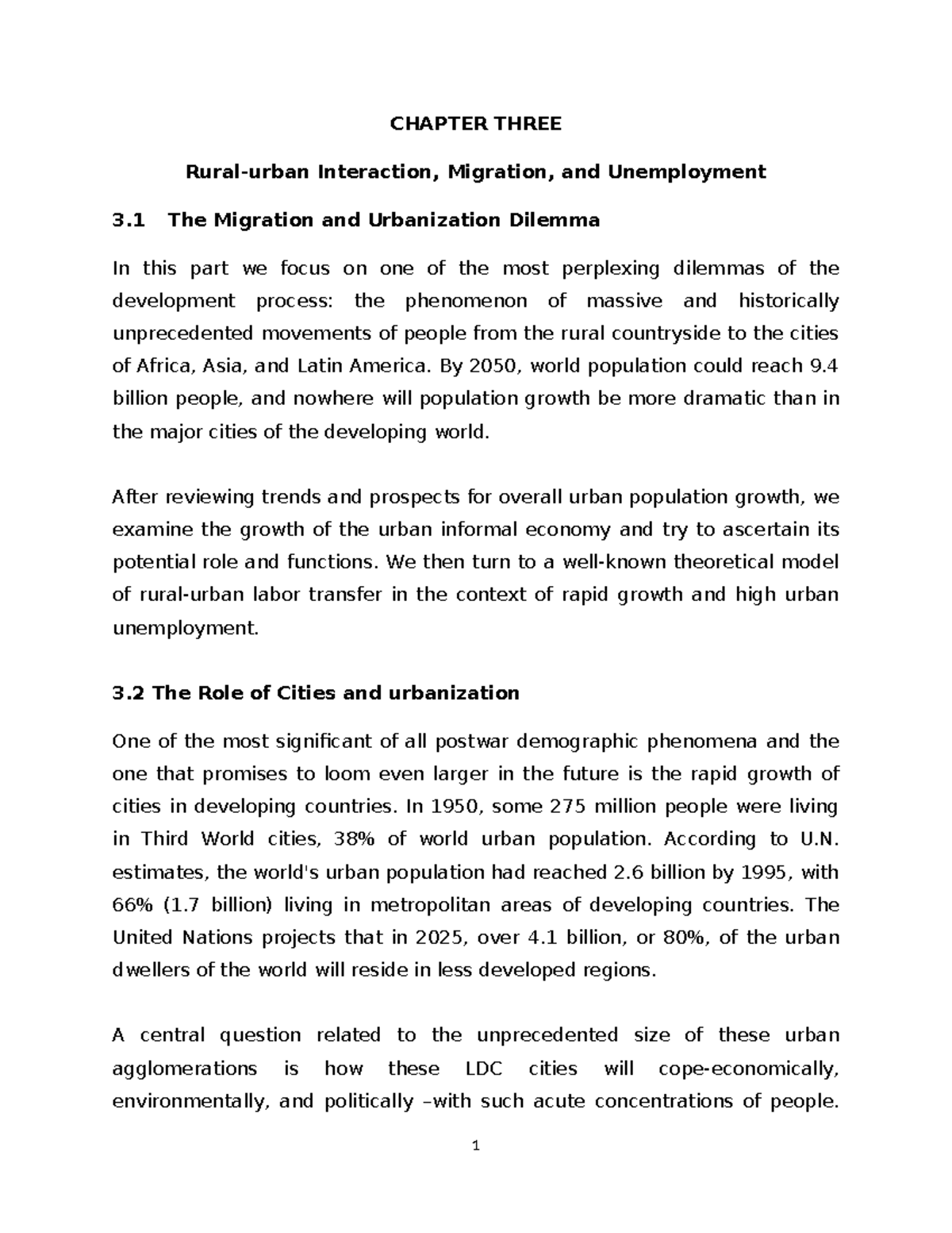 Development economics 2 CH 3 Rural urban Interaction, Migration ...