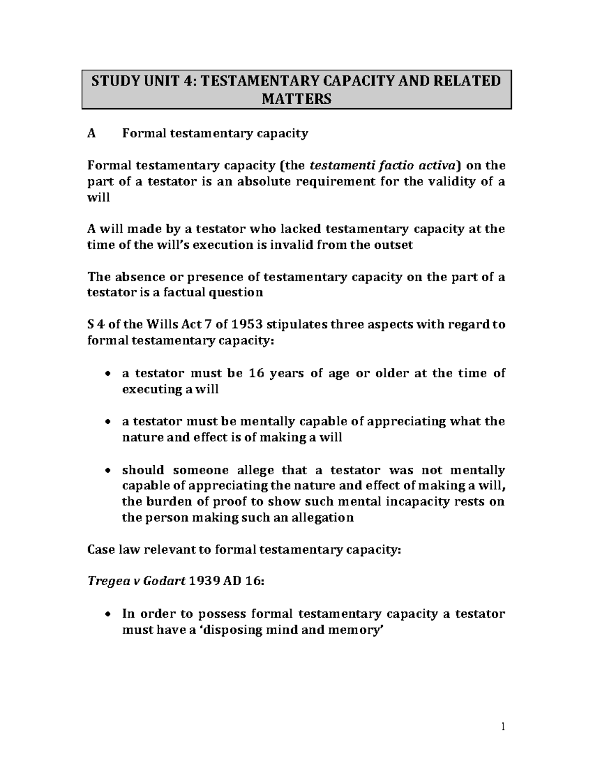 Unit 04 - Unit 04 law of succession - STUDY UNIT 4: TESTAMENTARY ...