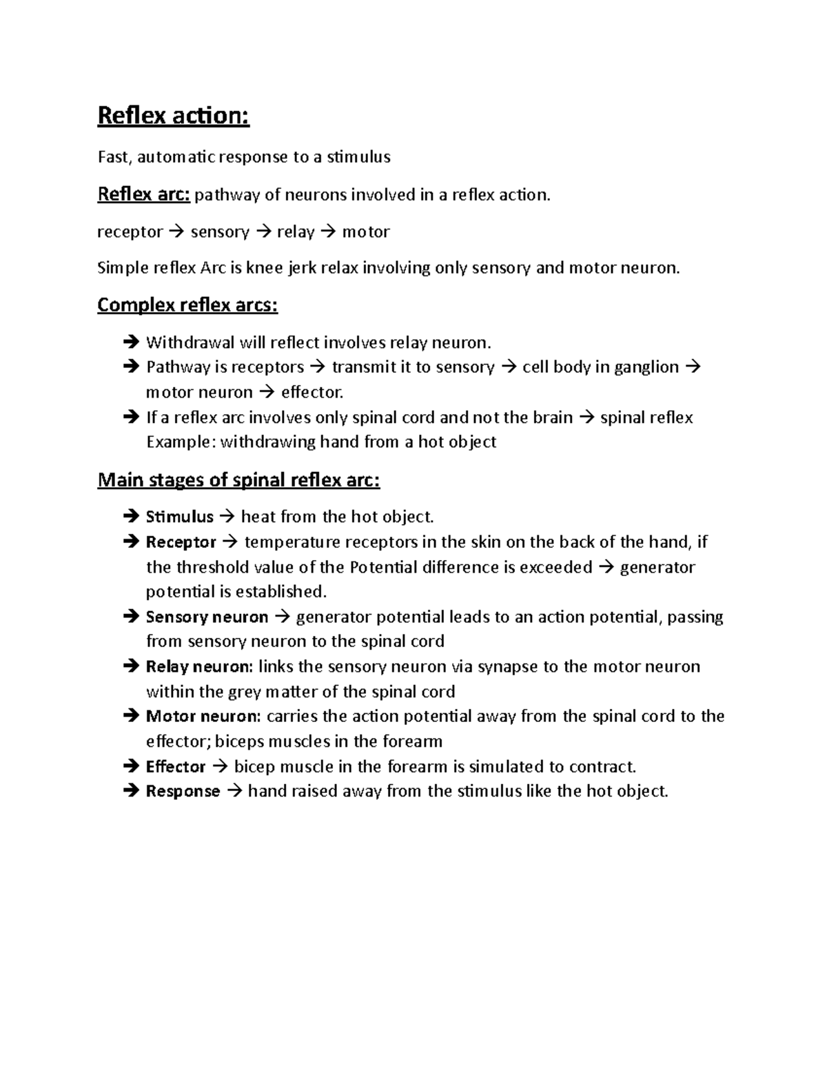 control and coordination - Reflex action: Fast, automatic response to a ...