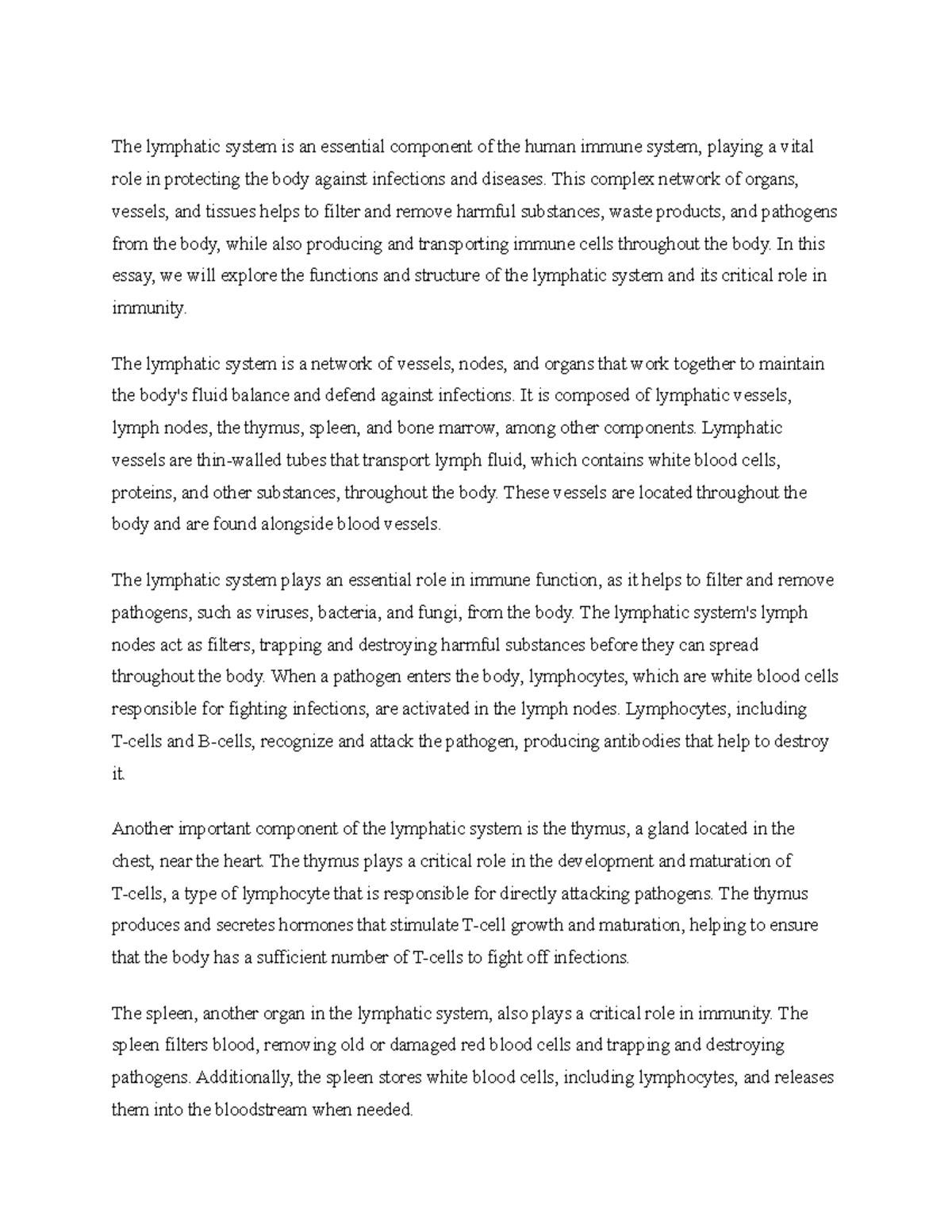 Title The Role of the Lymphatic System in Immunity - The lymphatic ...