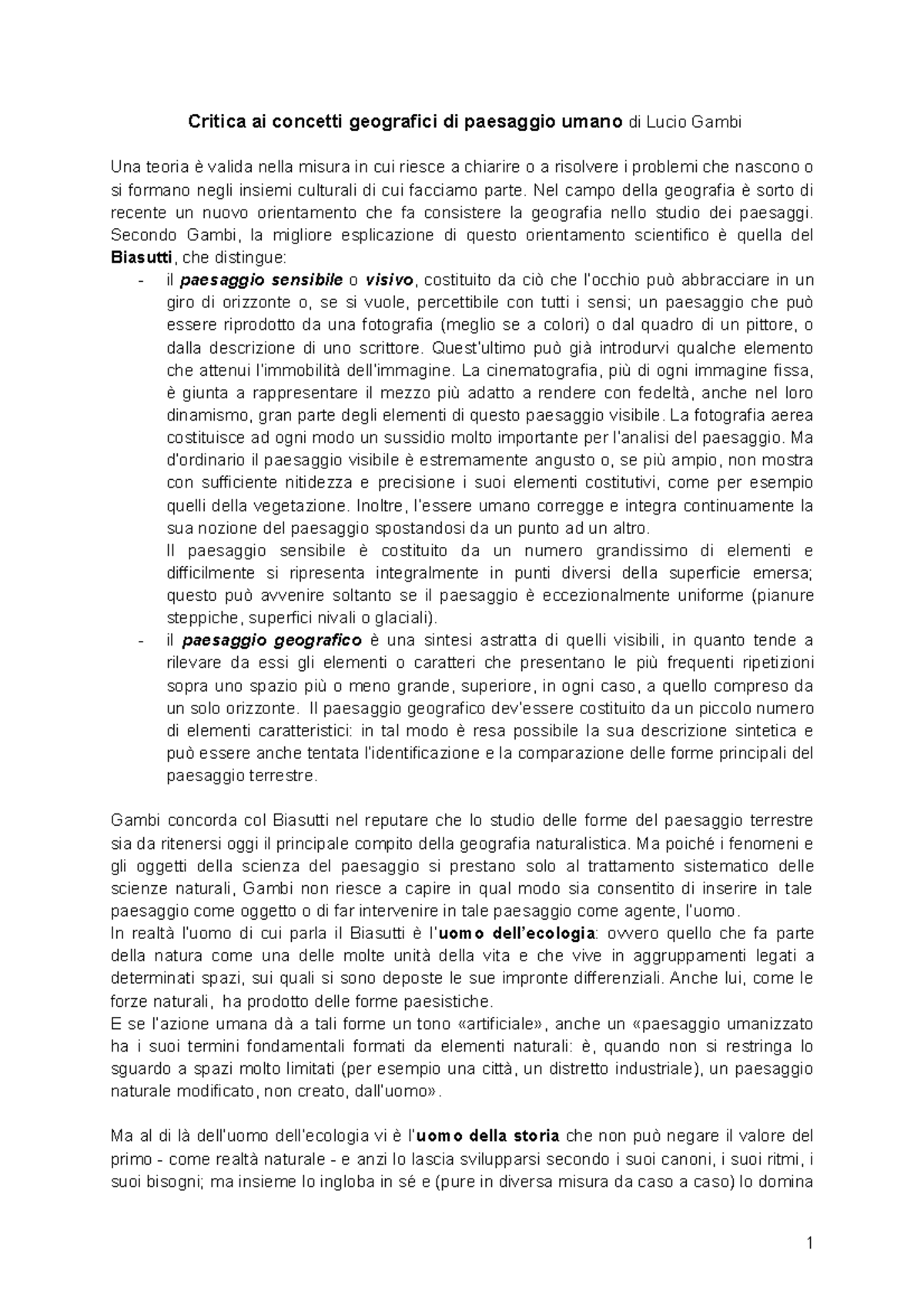 Critica ai concetti geografici di paesaggio umano - Lucio Gambi - Nel ...