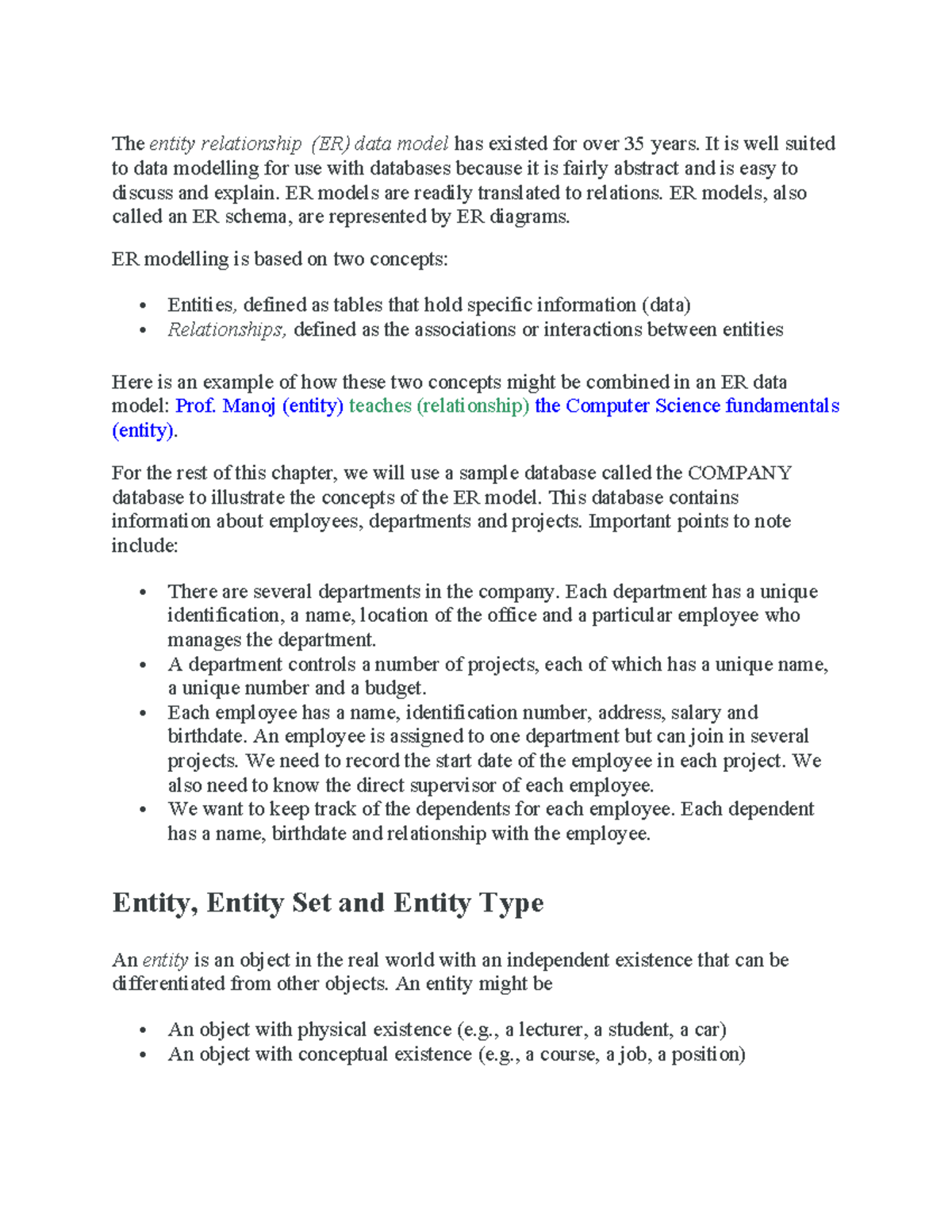 Entity Concepts - Introduction to DataBase - The entity relationship ...