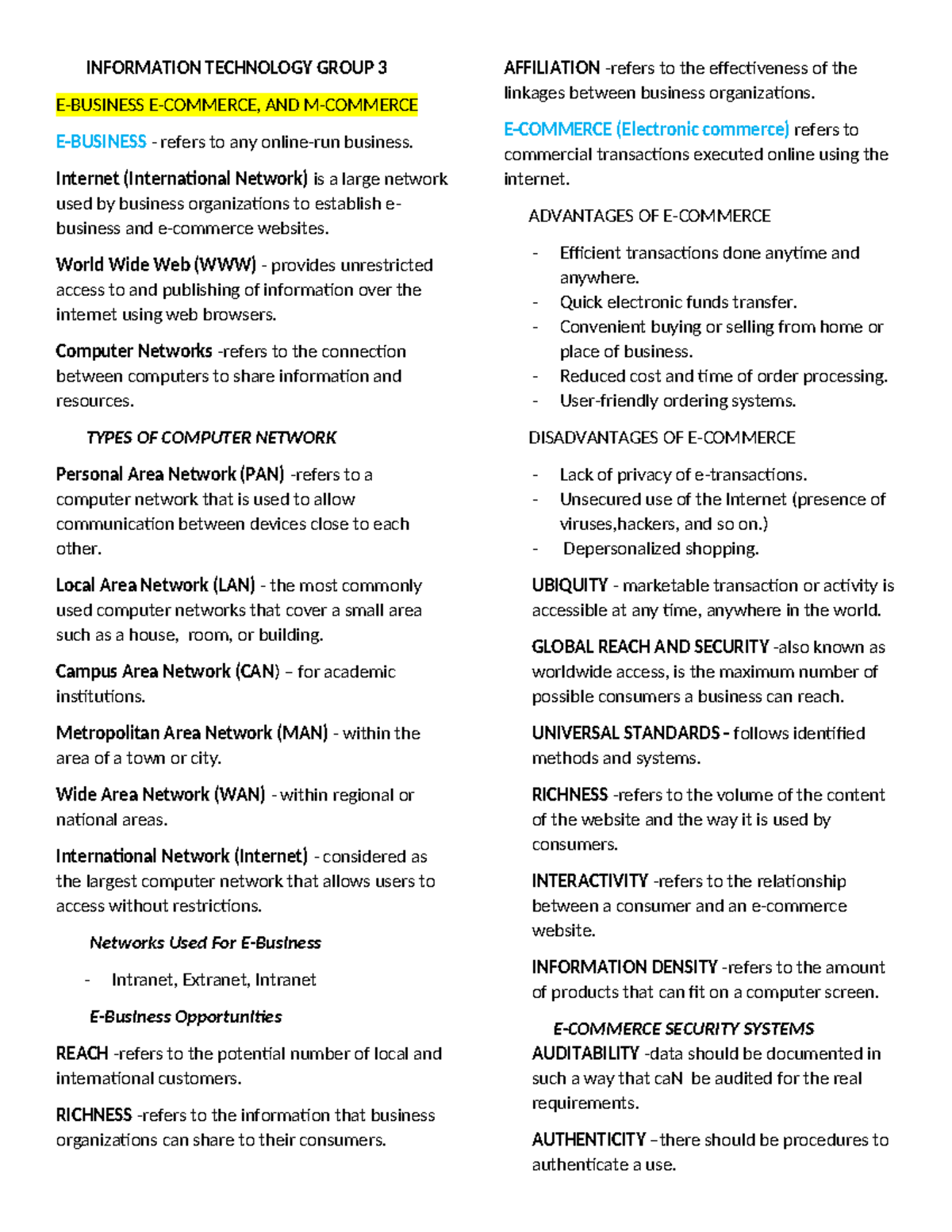 INFORMATION TECHNOLOGY - Internet (International Network) is a large ...