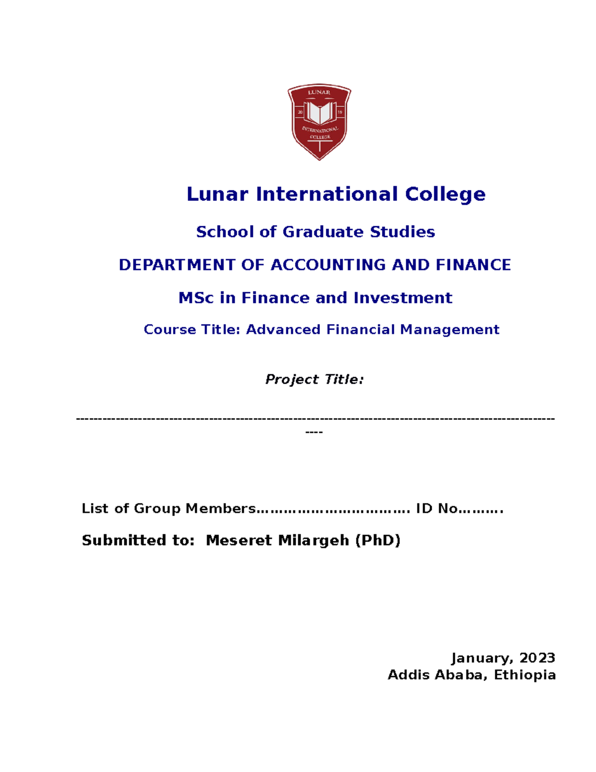 AFM Assignment 2 - Group Assignment - Lunar International College ...