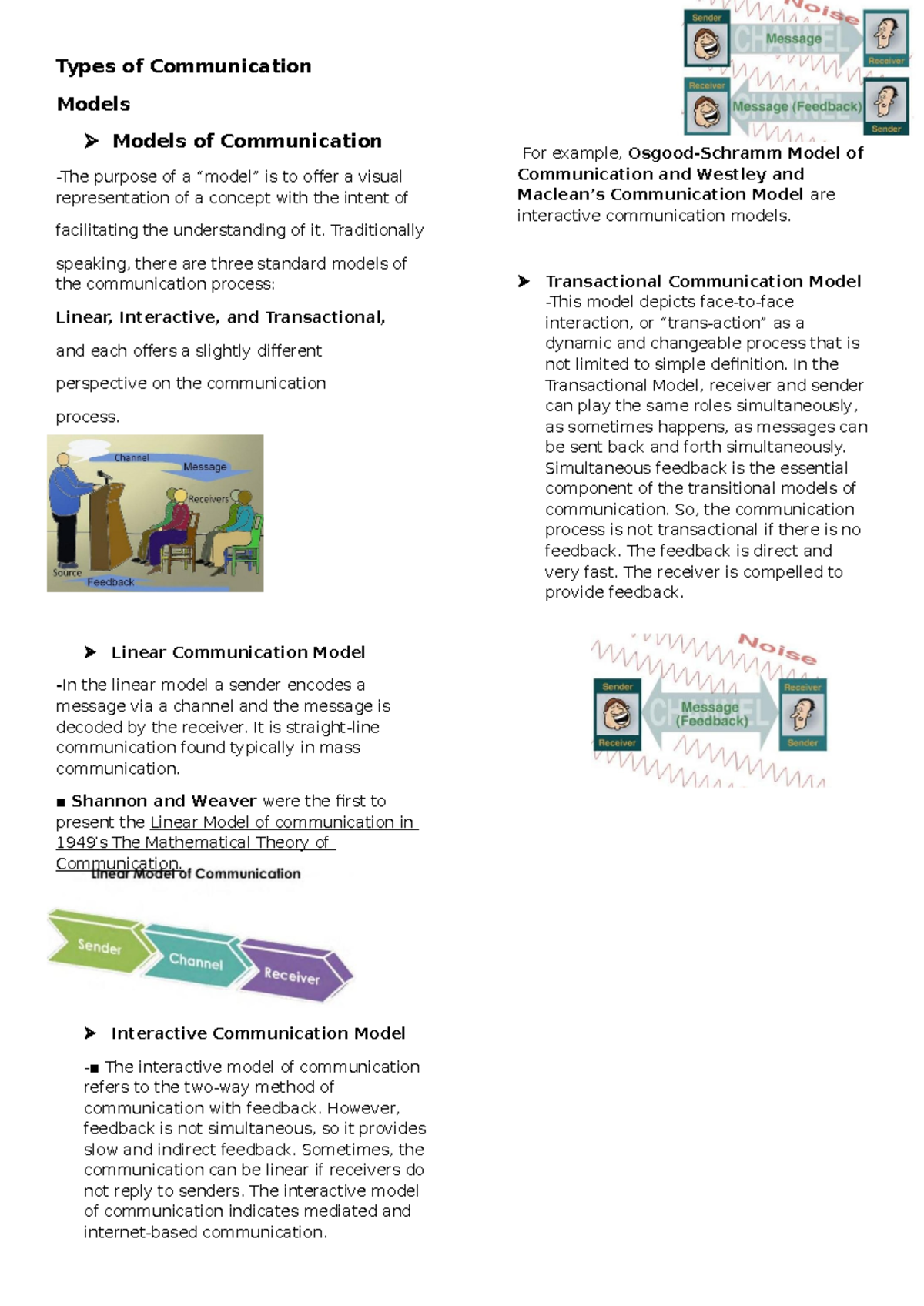 Purcomm Reviewer - REVIWERS - Types of Communication Models Models of ...