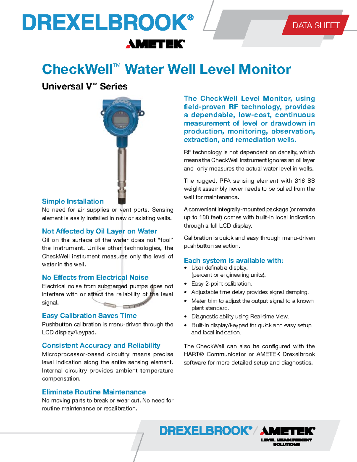 Datasheet universal v check well level system - CheckWell ™ Water Well ...