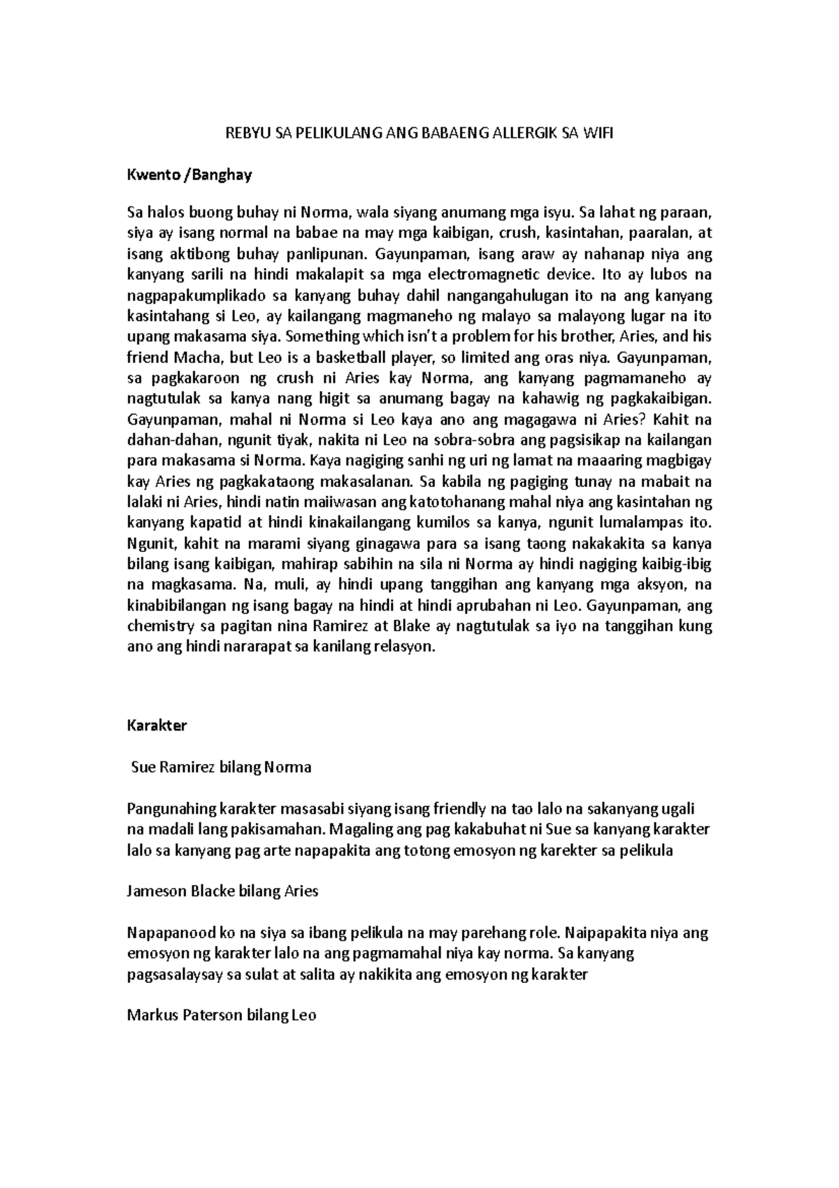 Rebyu ng pelikula - REBYU SA PELIKULANG ANG BABAENG ALLERGIK SA WIFI ...