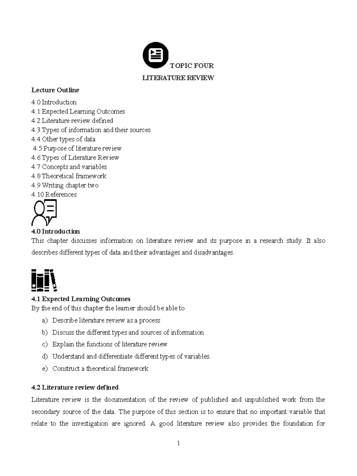 Topic 4 Literature Review (1) - TOPIC FOUR LITERATURE REVIEW Lecture ...