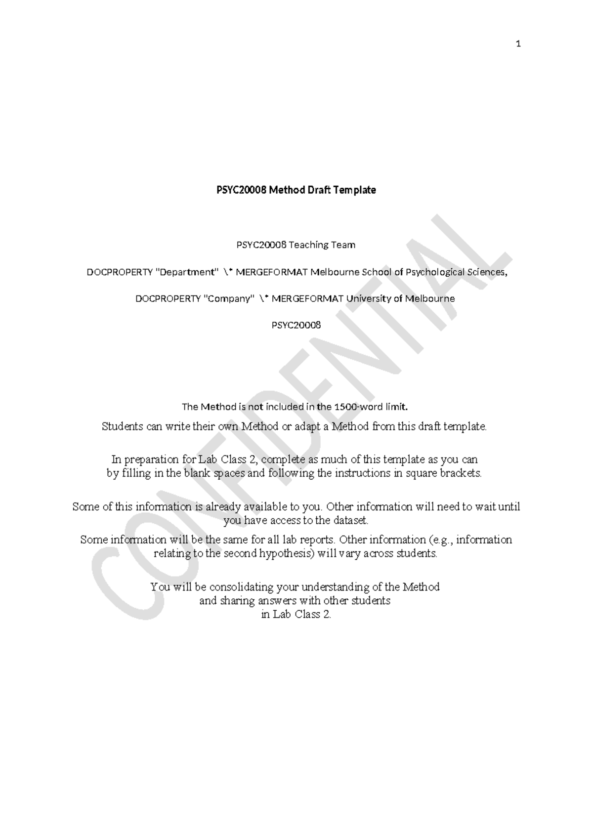 PSYC2000 8 Method Draft Template - PSYC20008 Method Draft Template ...