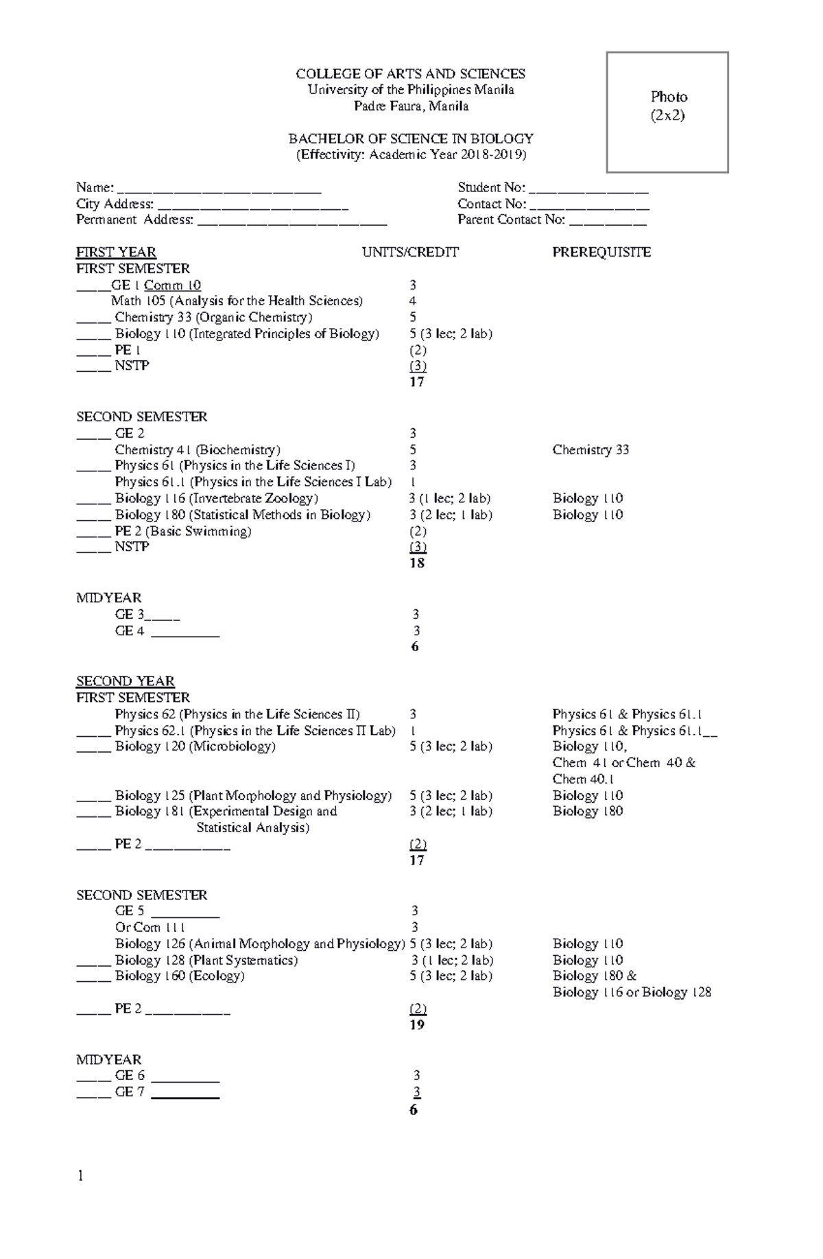 UPM BS BIO Curriculum as of JAN 28 2020 - COLLEGE OF ARTS AND SCIENCES ...