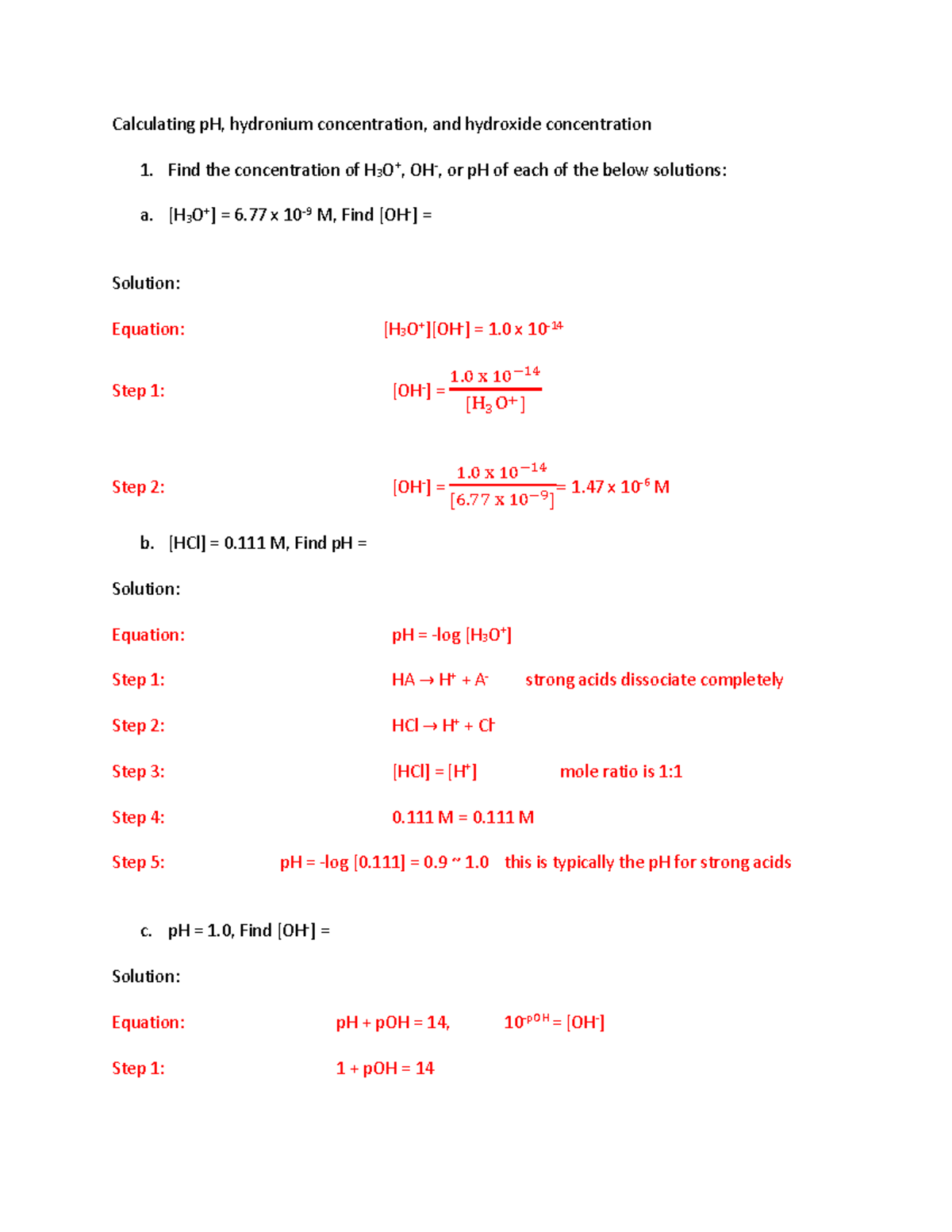 Chapter 1 practice questions - Calculating pH, hydronium concentration ...