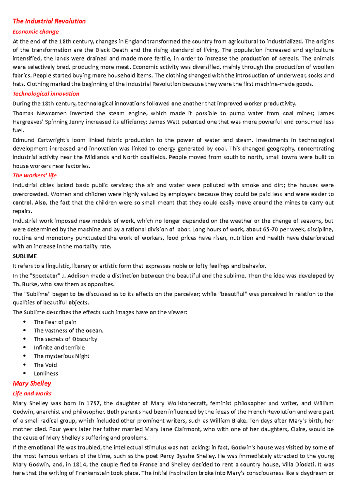 The Industrial Revolution, The Sublime, Mary Shelly, Frankenstein ...