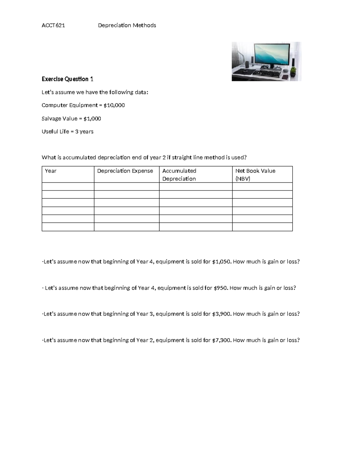 Exercise 1 & Exercise 2 - Straight Line Method & Double Declining ...