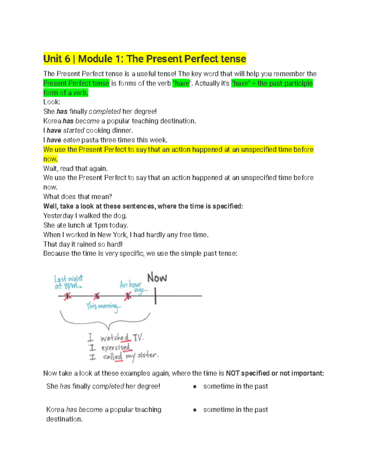 Unit 6 Module 1 The Present Perfect tense - Unit 6 | Module 1: The ...
