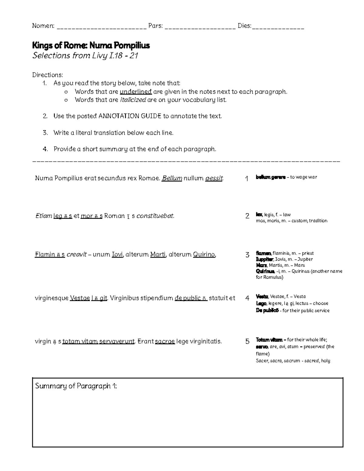 Kings of Rome II: Numa Pompilius (Reading) - Nomen ...