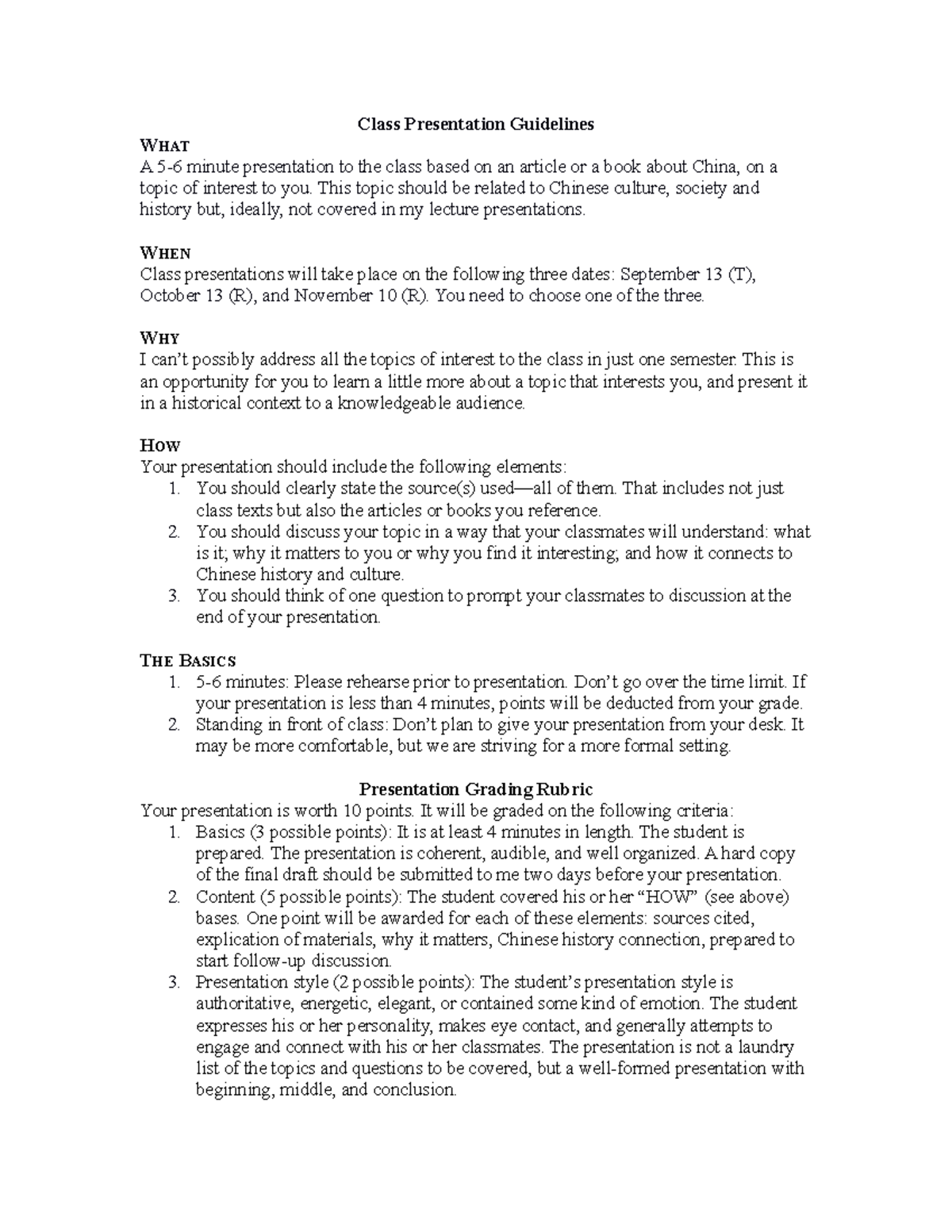 Class Presentation Guidelines - Class Presentation Guidelines WHAT A 5 ...