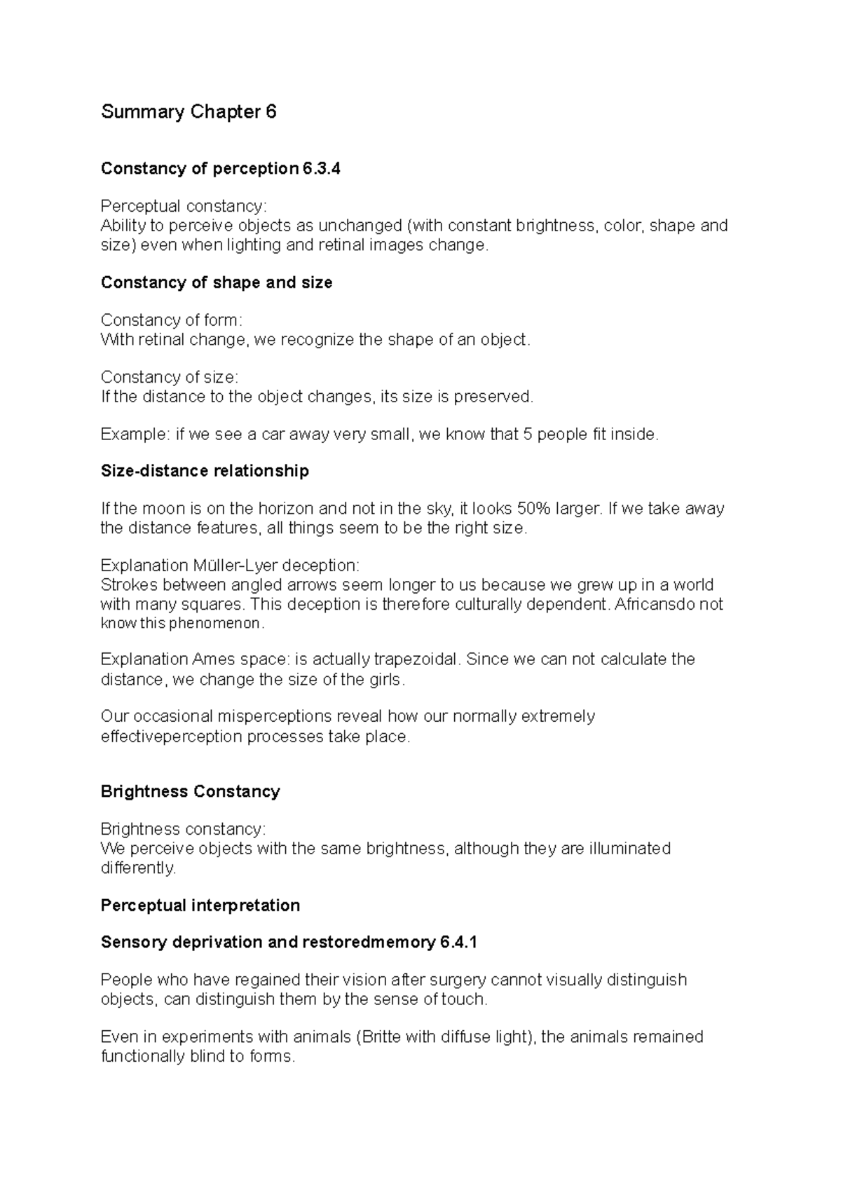 Summary Chapter 6 - Perception - Organization and interpretation (part 2) - Summary Chapter 6 ...