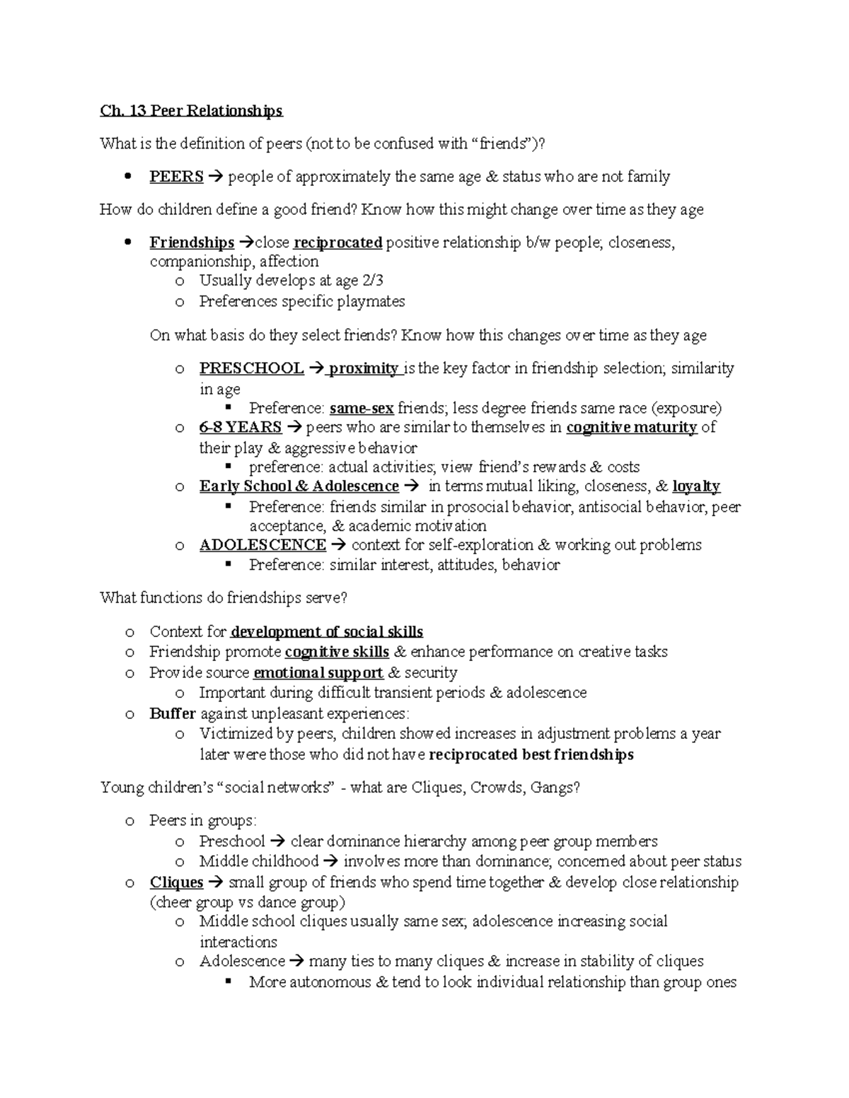 Ch 13 - Peer Relationships - Ch. 13 Peer Relationships What is the ...