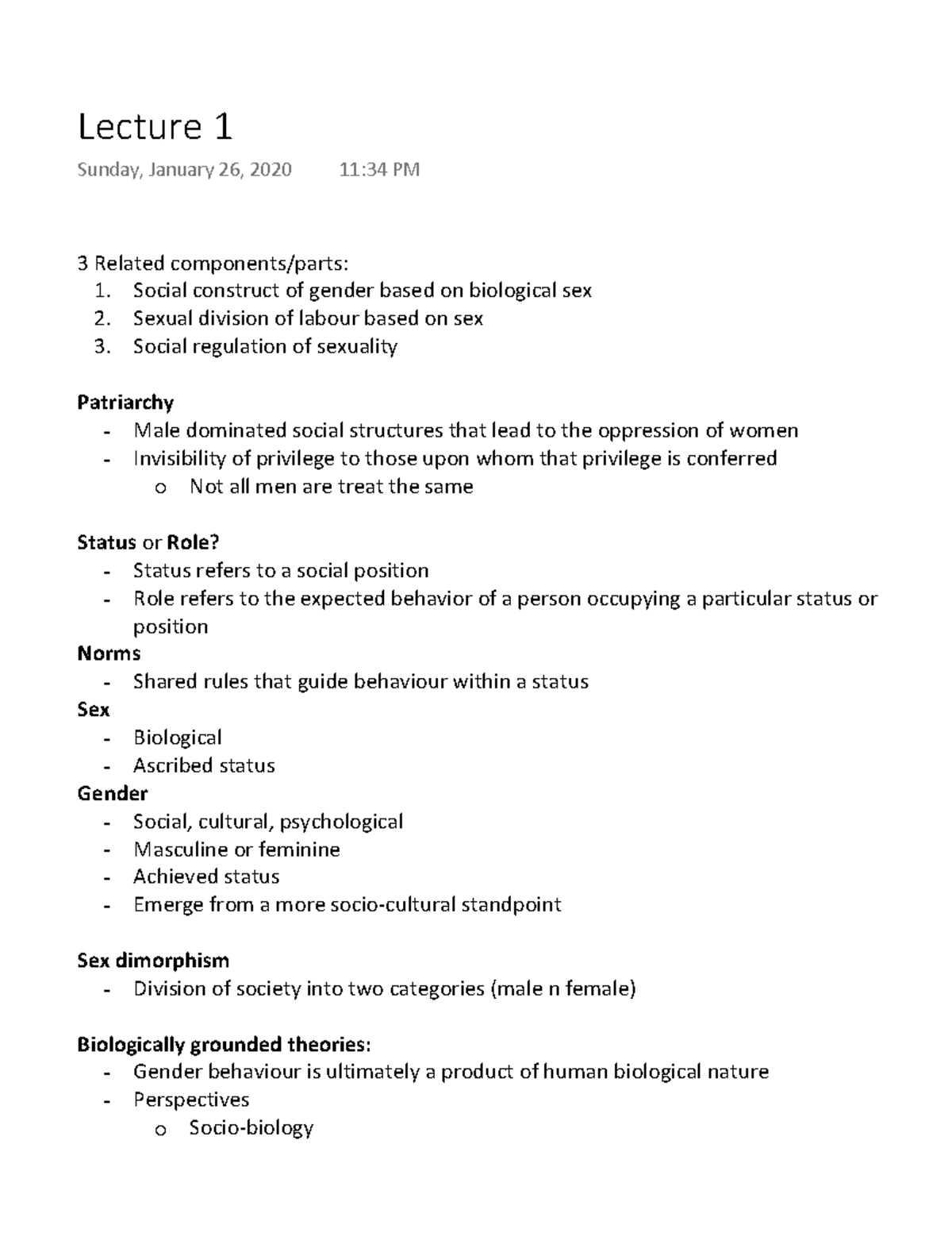 Introduction Lecture 1: What is Sociology of Gender - 3 Related ...
