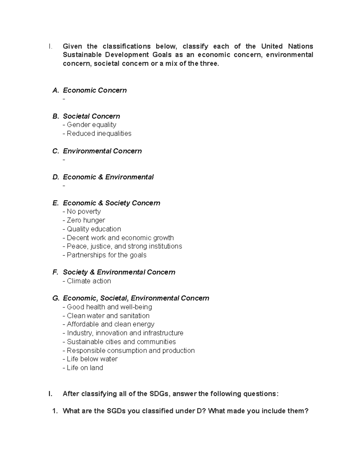 CONW - I. Given the classifications below, classify each of the United ...