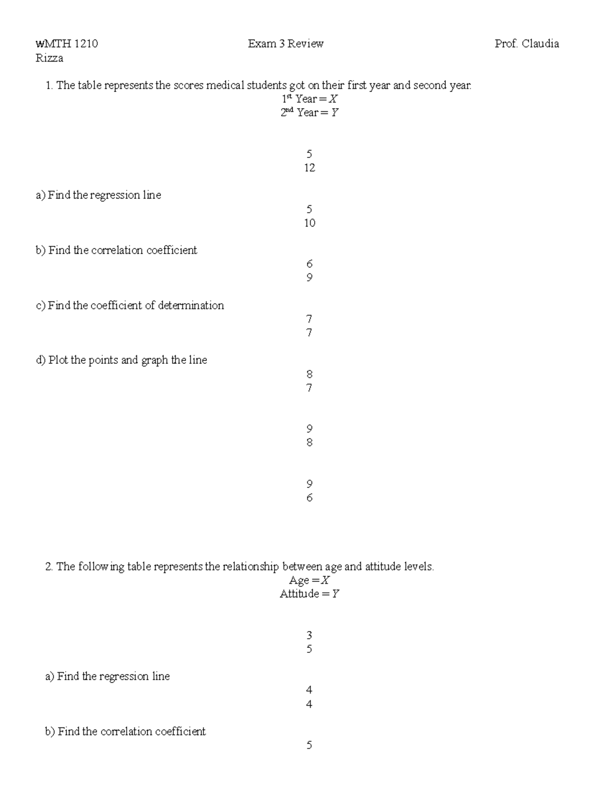Exam 3 Review Fall 2015 - wMTH 1210 Rizza Exam 3 Review 1. The table ...