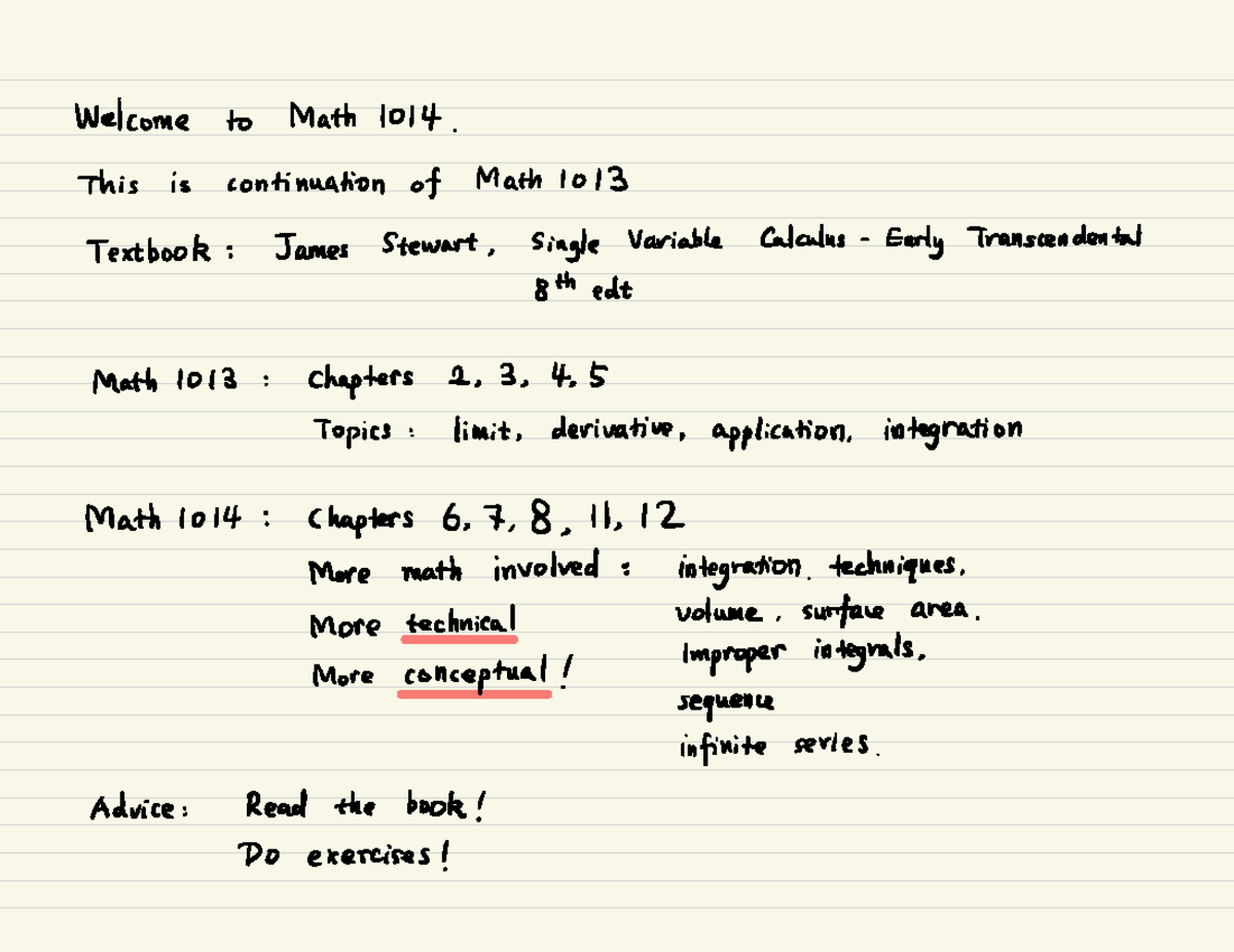 1014-lecture-01 - Welcome toMath 1014. This is continuation of Math ...