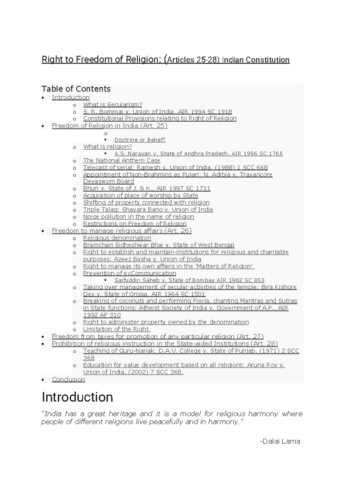 Article 25-28 - Right to Freedom of Religion: (Articles 25-28) Indian ...