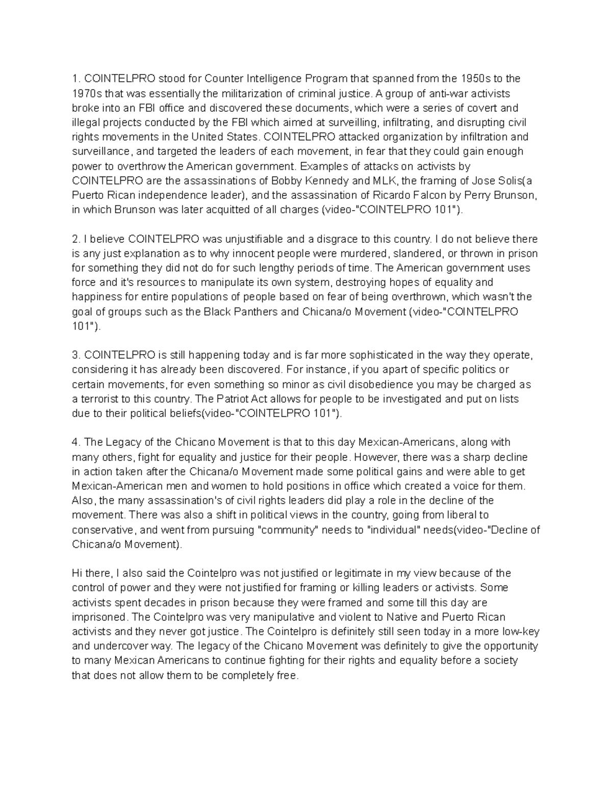 ETH- Discussion Module 11 - COINTELPRO stood for Counter Intelligence ...