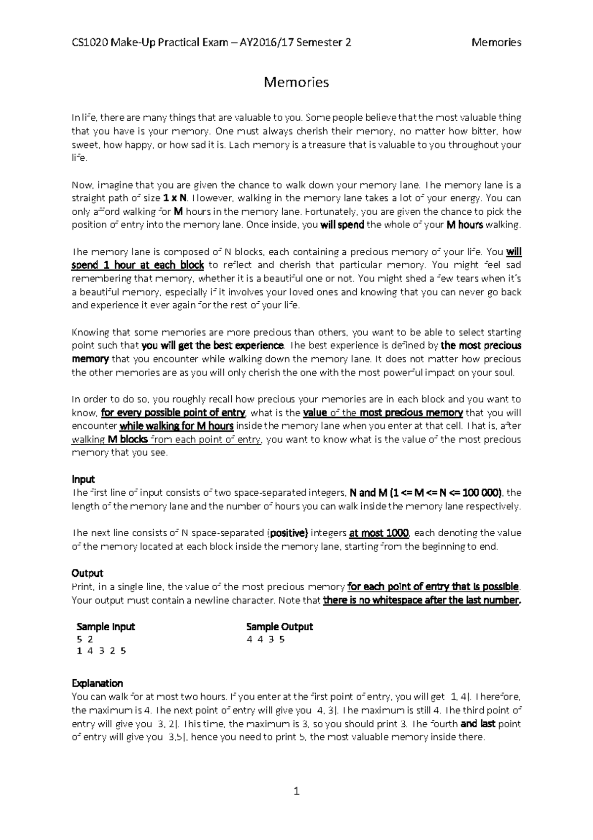 Practice material memories - CS1020 Make-Up Practical Exam 3 AY2016/17 ...