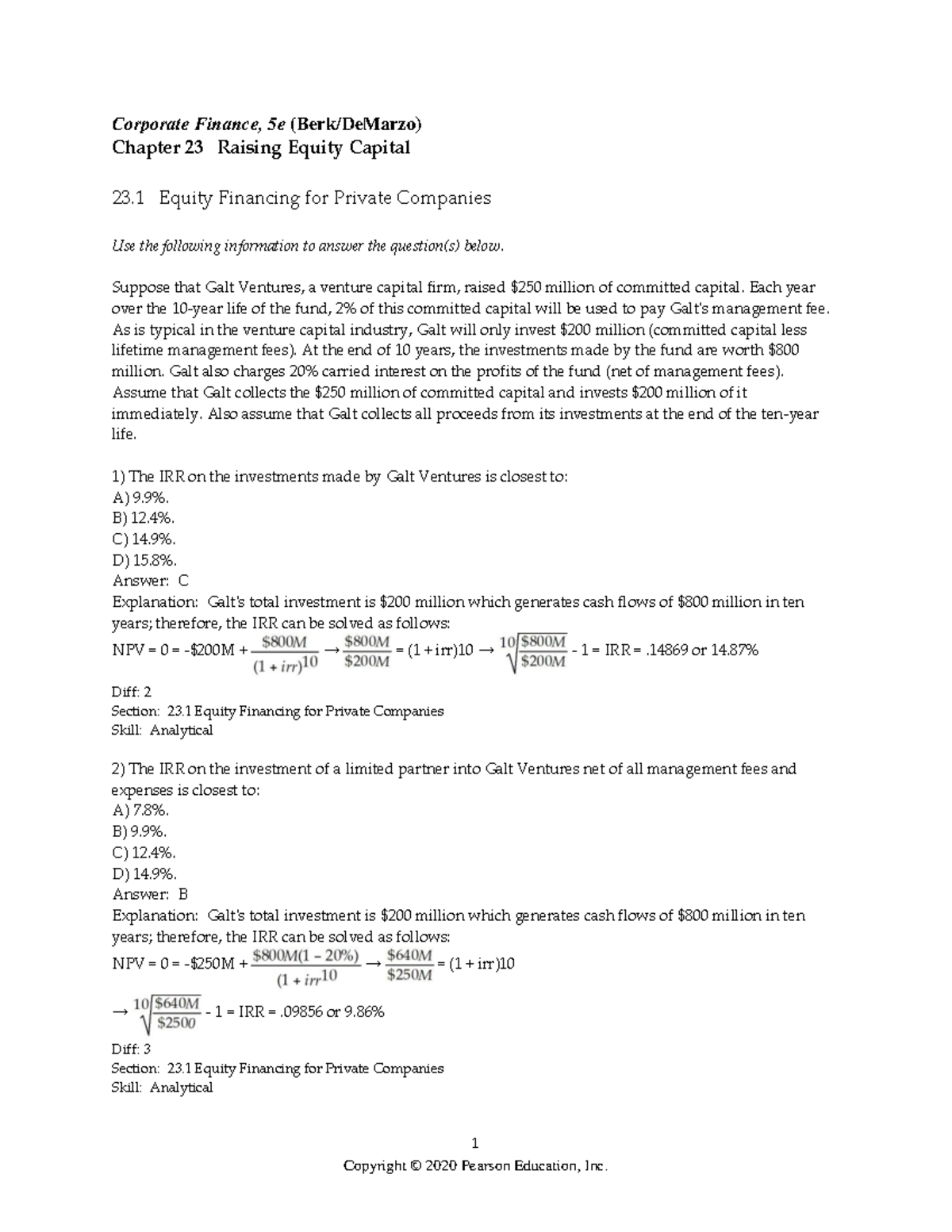 Berk De Marzo cf5 tb 23 - Practice questions for the book chapter 23 - 1 Corporate Finance, 5e ...