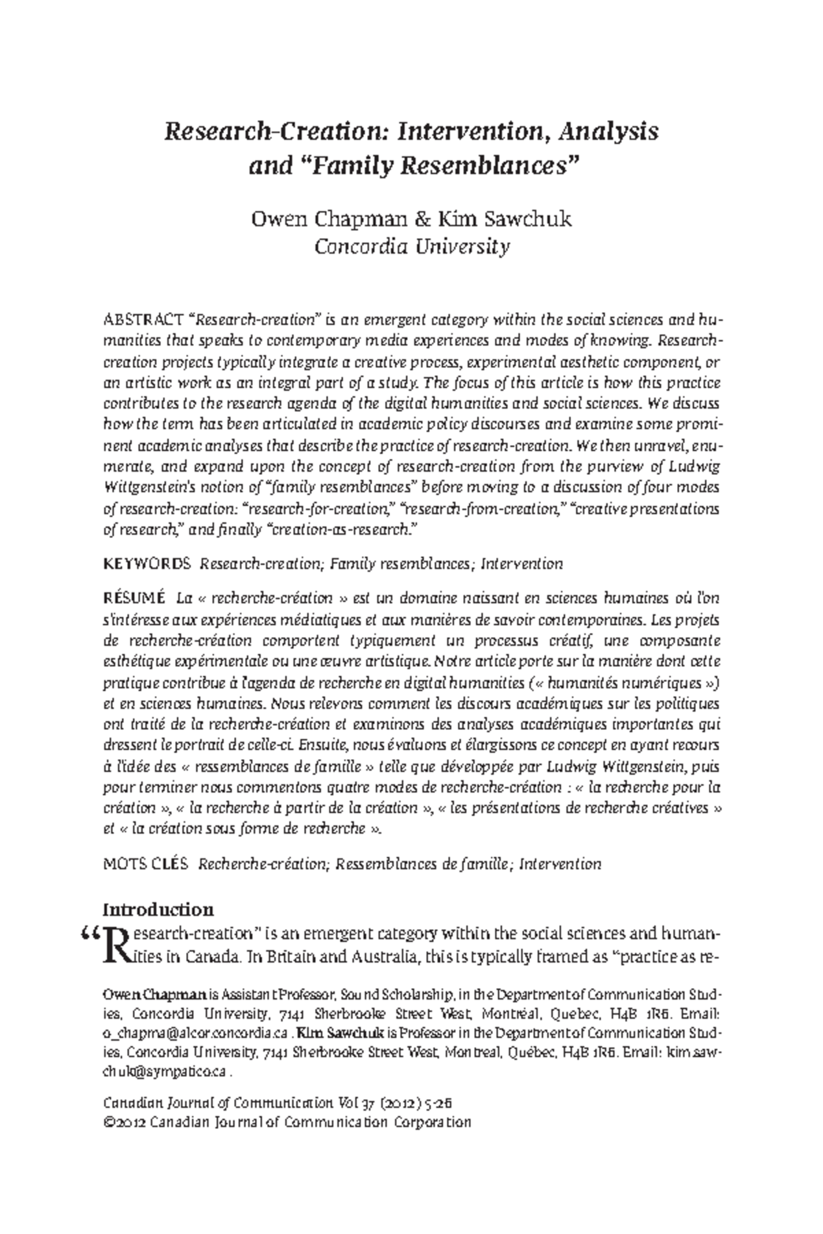 Research Creation - agjolsd - Canadian Journal of Communication Vol 37 ...