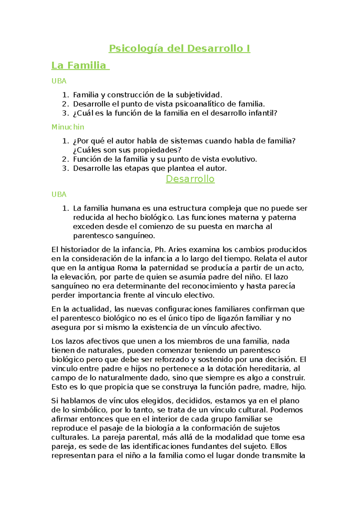 Psicología del Desarrollo I. UBA y Minuchin^ - Psicología del Desarrollo I La Familia UBA ...