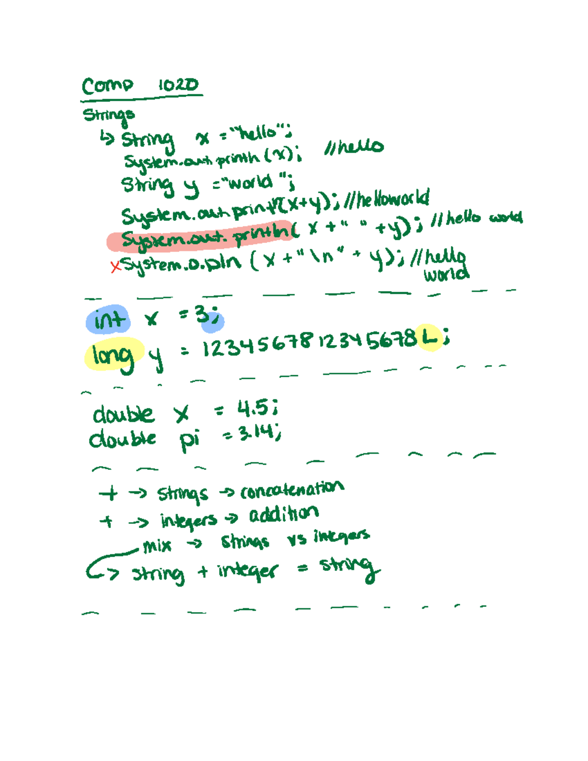 Week 1 - Java 1 - Basics of Java - COMPIOZOL Strings string x hello s ...