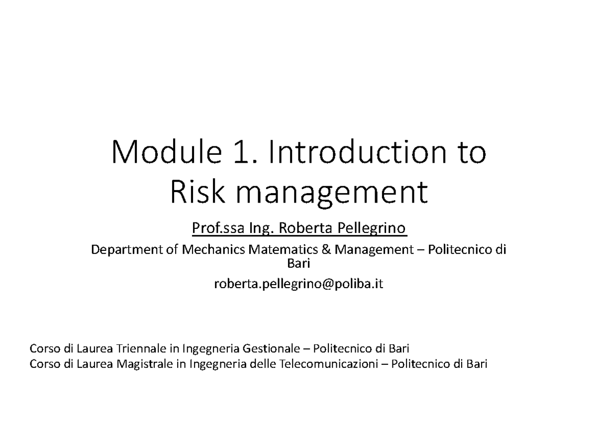 1. Introduction to Risk management - Module 1. Introduction to Risk ...