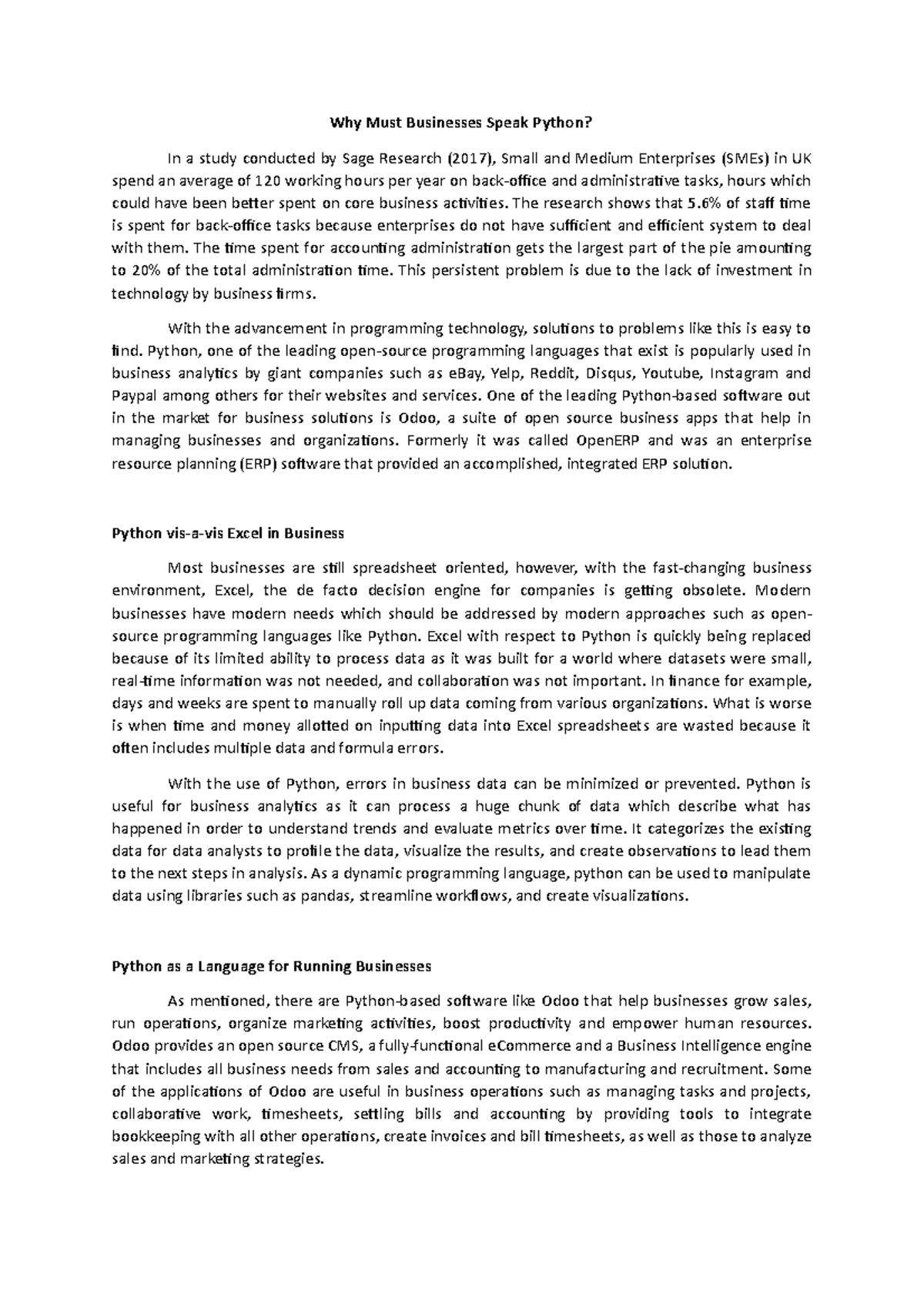 Python in Business - Why Must Businesses Speak Python? In a study ...