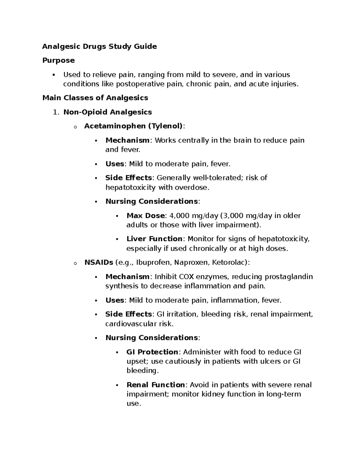 Analgesic Drugs Study Guide - Analgesic Drugs Study Guide Purpose Used ...