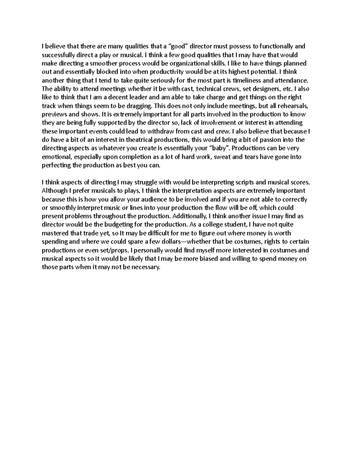 Directing Discussion - I believe that there are many qualities that a ...