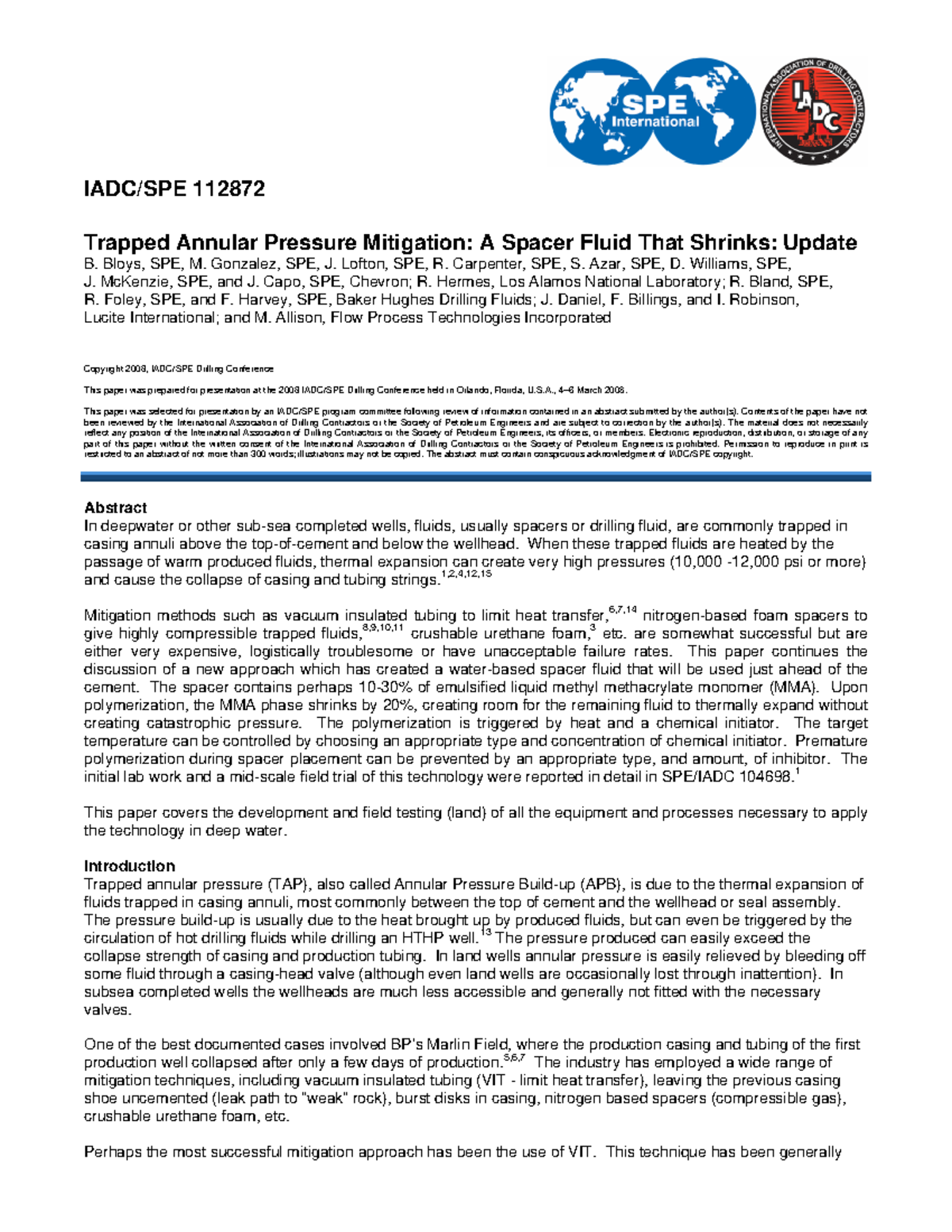 SPE-112872-MS - paper fluidos - Trapped Annular Pressure Mitigation: A ...