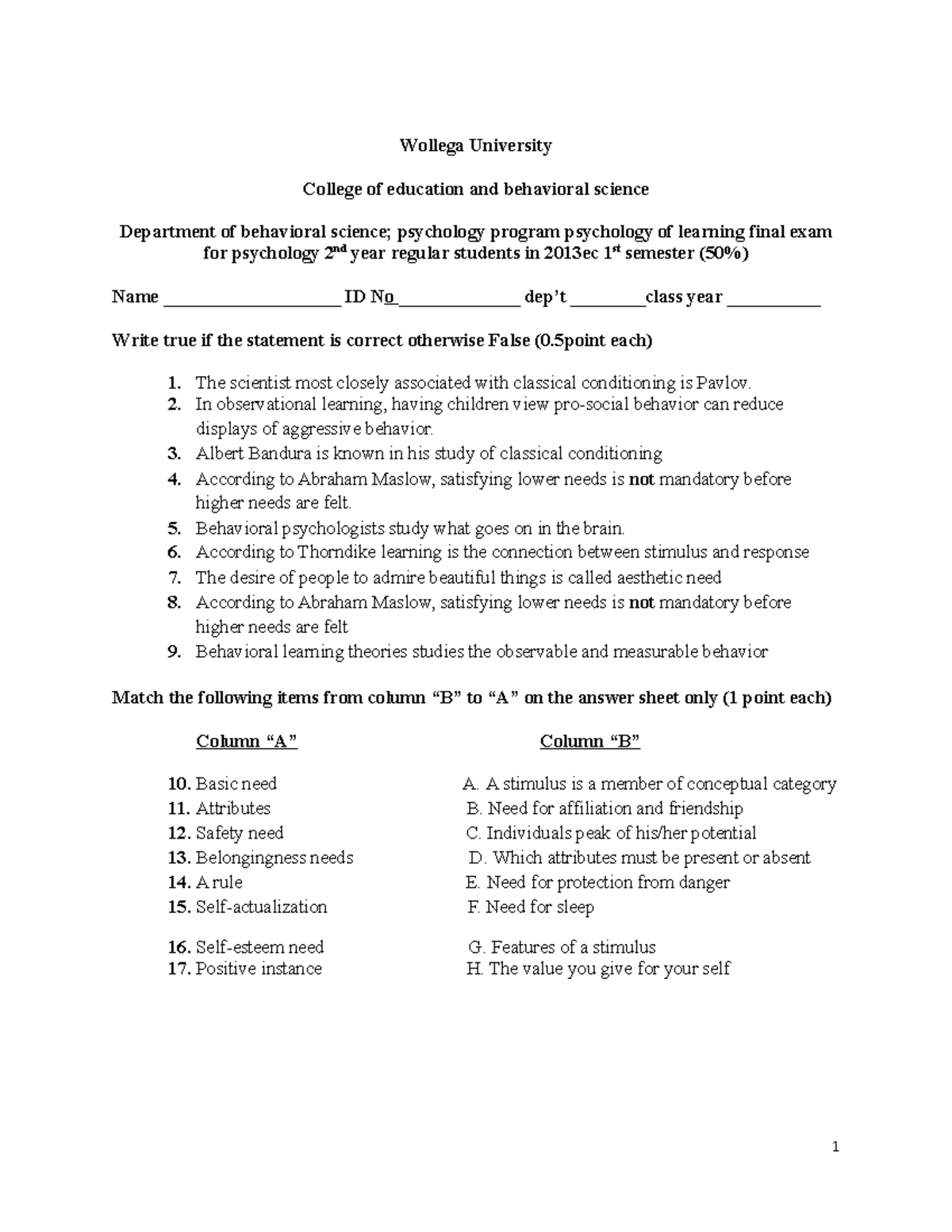 Final exam learning - good luck - Wollega University College of ...