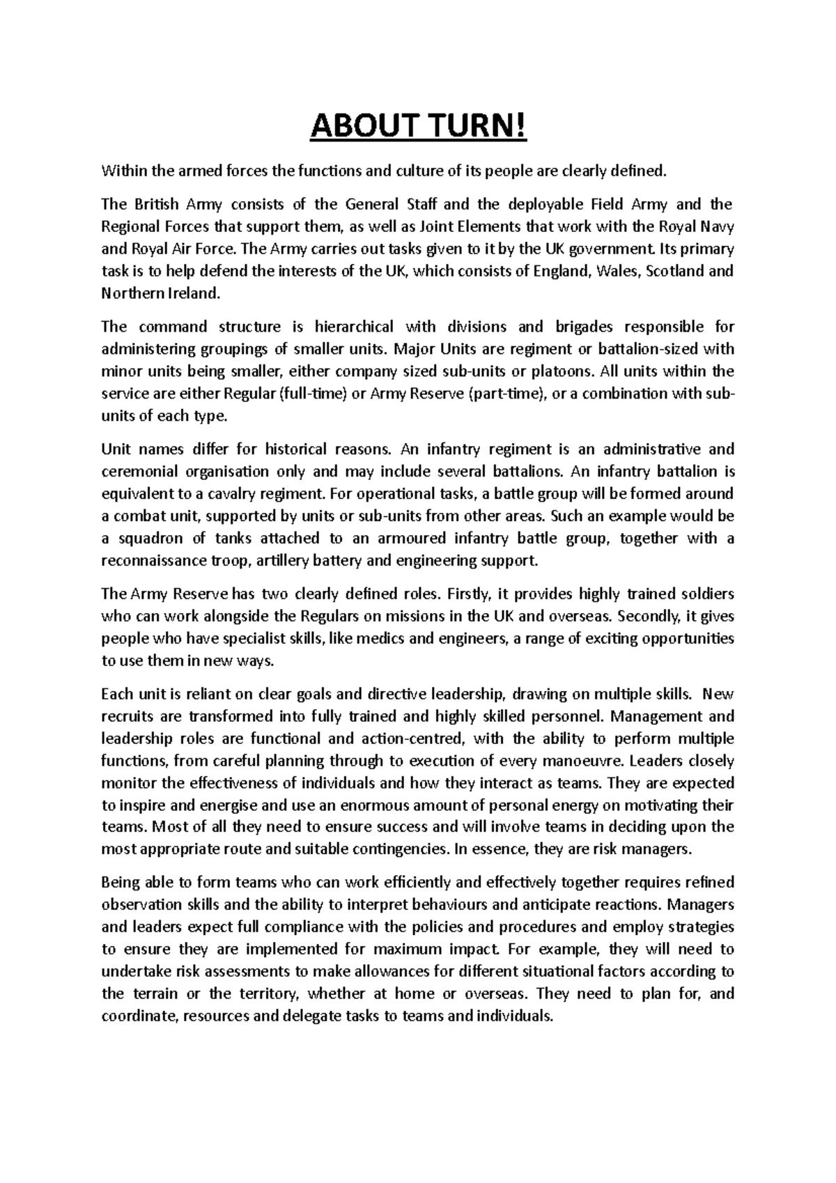 Army task - great notes for unit 6 recruitment and selection - ABOUT ...