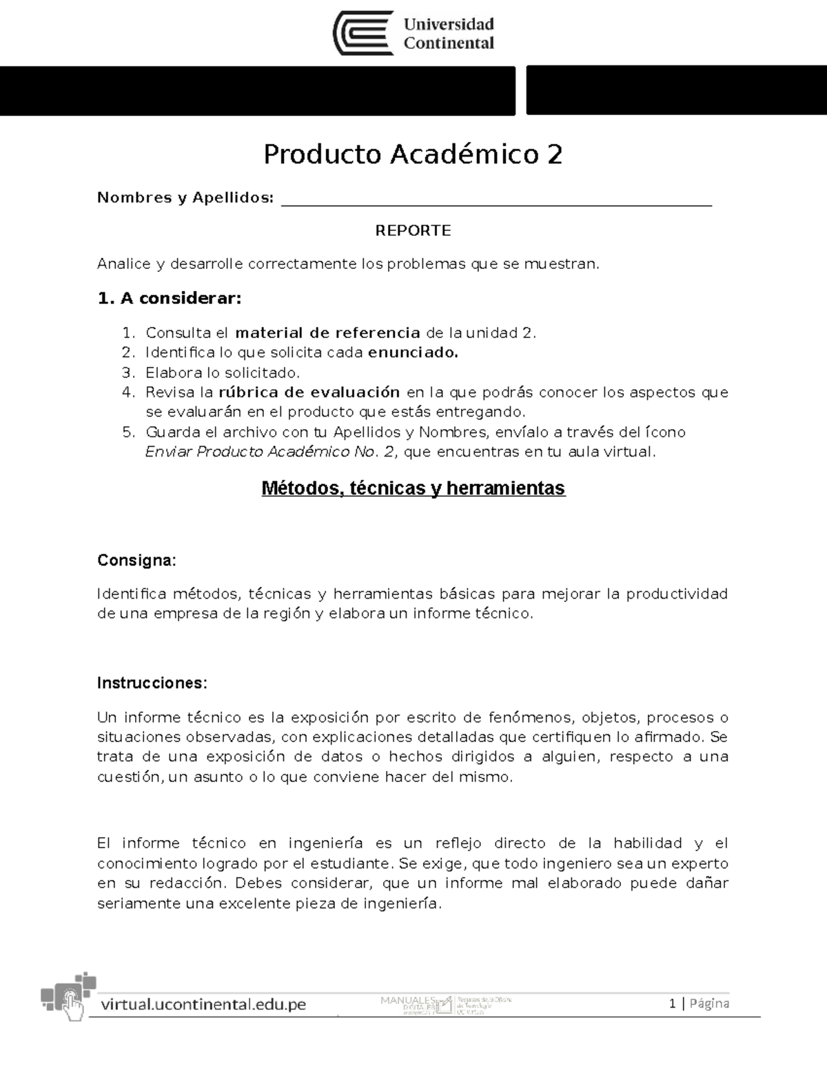Producto Académico 2 - apoyo - Producto Académico 2 Nombres y Apellidos: - Studocu