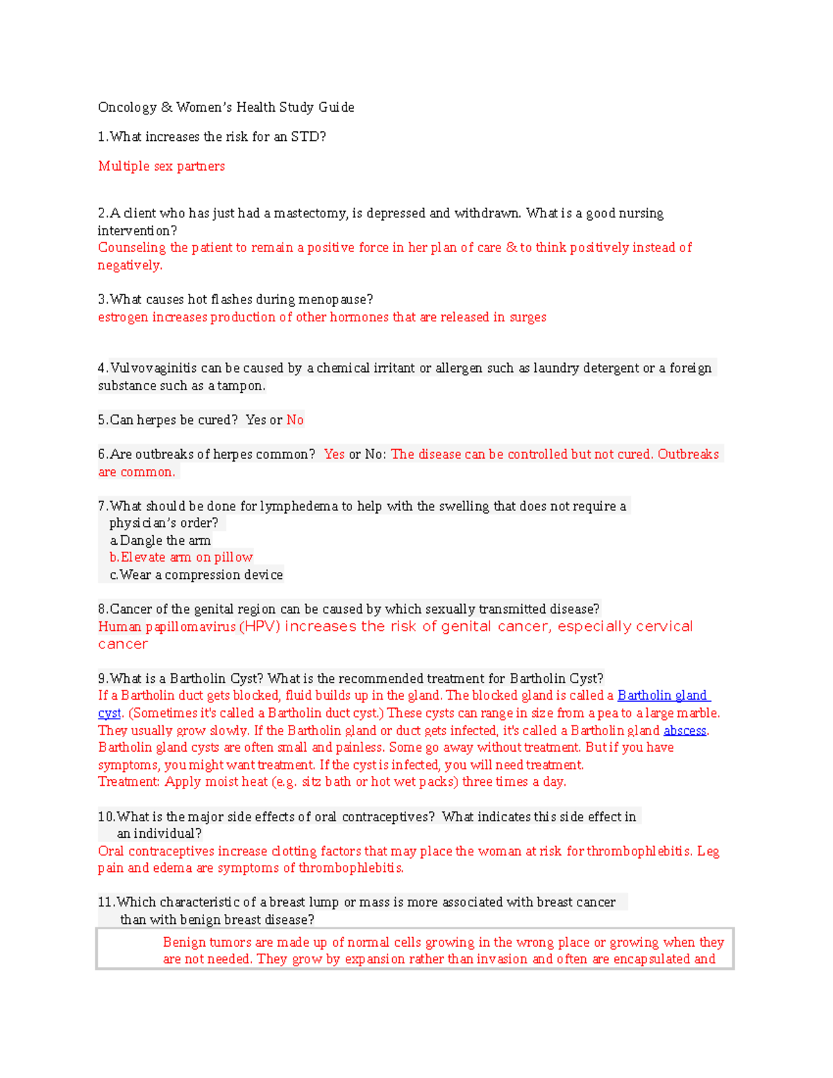 Oncology Women s Health Study Guide - Oncology & Women’s Health Study ...