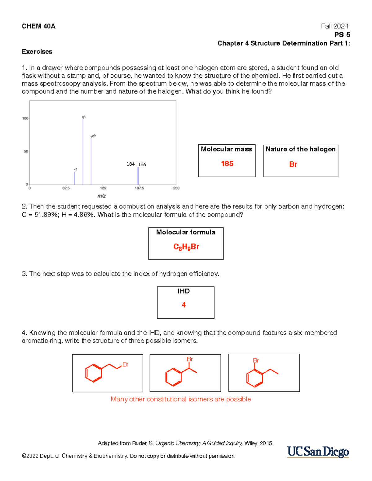 Problem set #5-2024 keys - CHEM 40A Fall 202 4 Adapted from Ruder, S ...