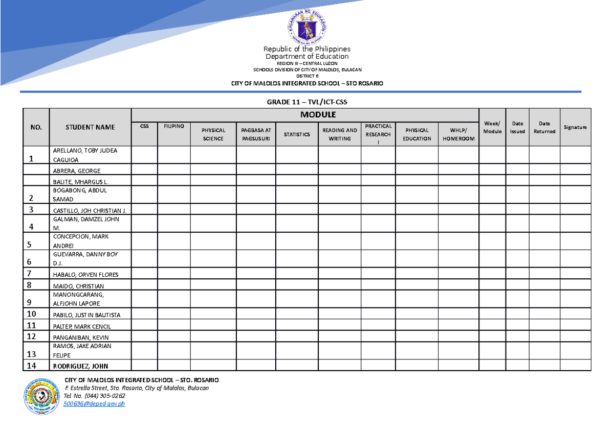 Module Distribution Checklist - Republic of the Philippines Department ...
