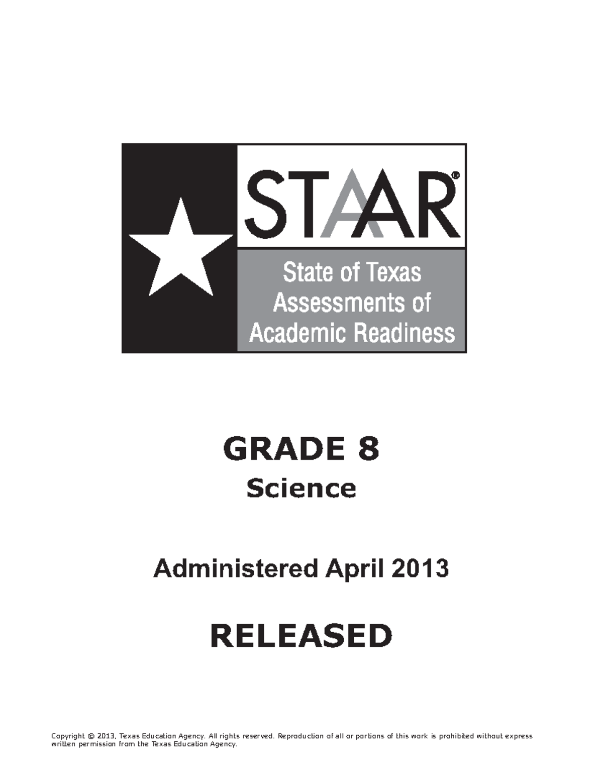 Staar-Test Science-g8 - GRADE 8 Science Administered April 2013 ...
